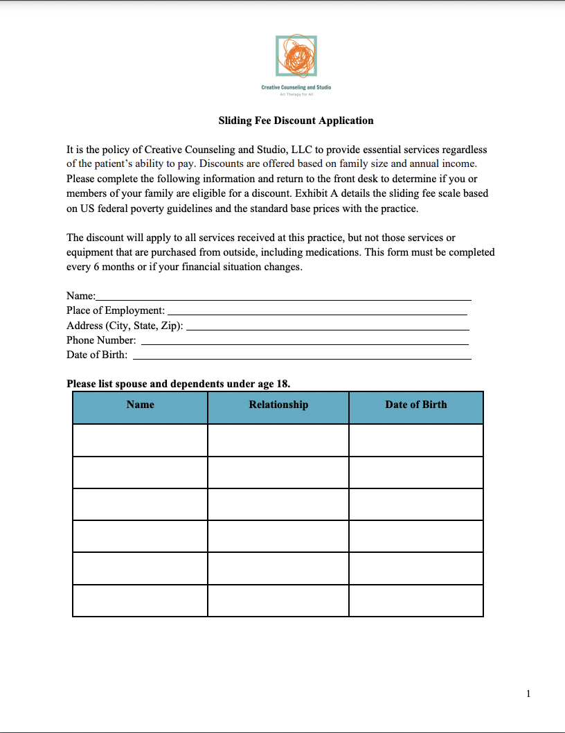 Sliding Scale Fee Inquiry - Please complete this form if you are ...